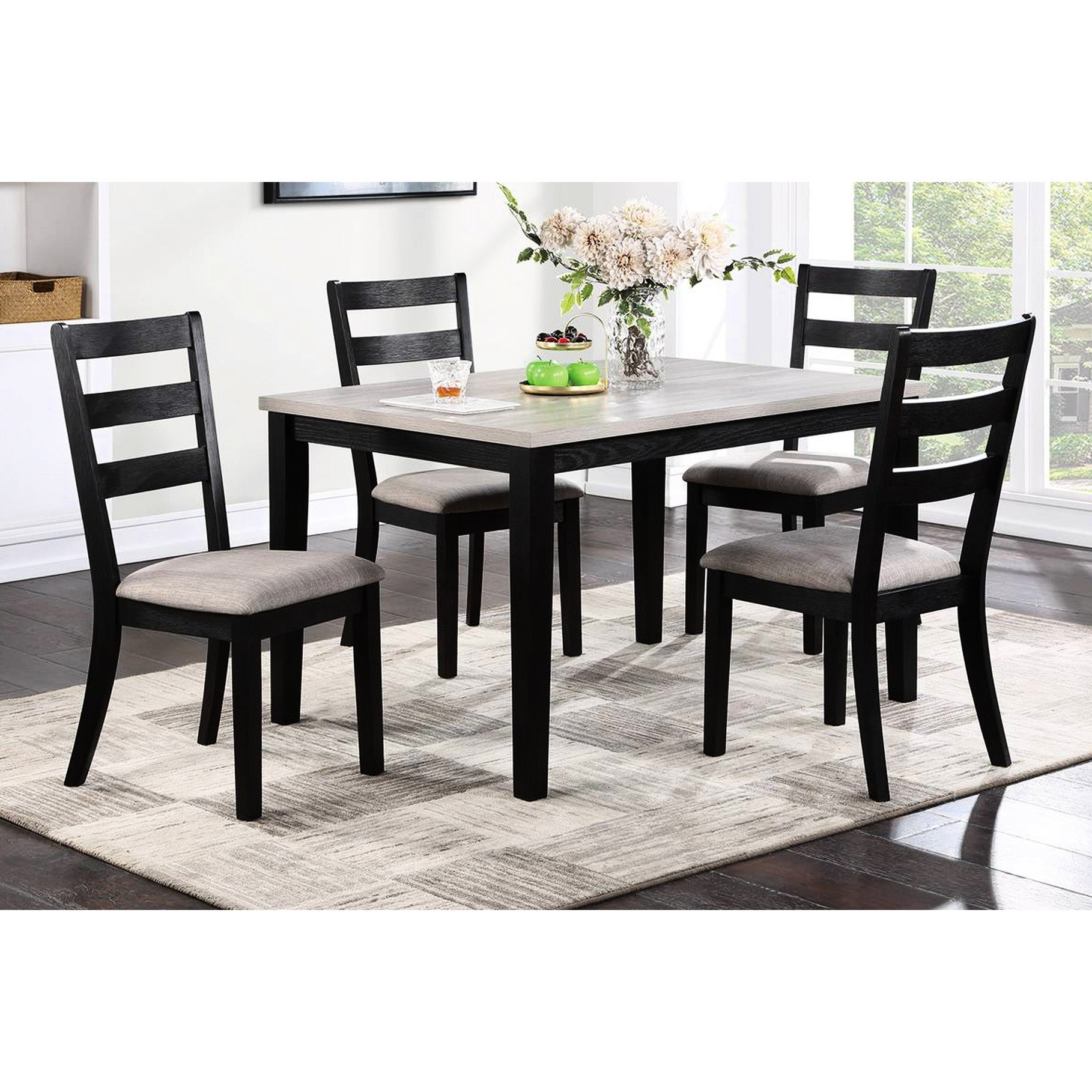 Lark Manor™ Black Finish Dining For 4 - 48"x36" Wooden Table With Back Chairs And Extra ...